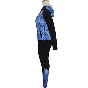 Akmipoem Autumn Long Sleeve 2 Piece Outfit Full Zip Up Jacket+Skinny Pants Set for Young Ladies Blue L