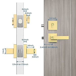 1 Pack Front Door Keyed Entry Lever and Single Cylinder Deadbolt Combination Set, Keyed Alike Exterior Entrance Lever Satin Brass Finish, Heavy Duty Gold Door Handle Set for Front/Back Gate Door