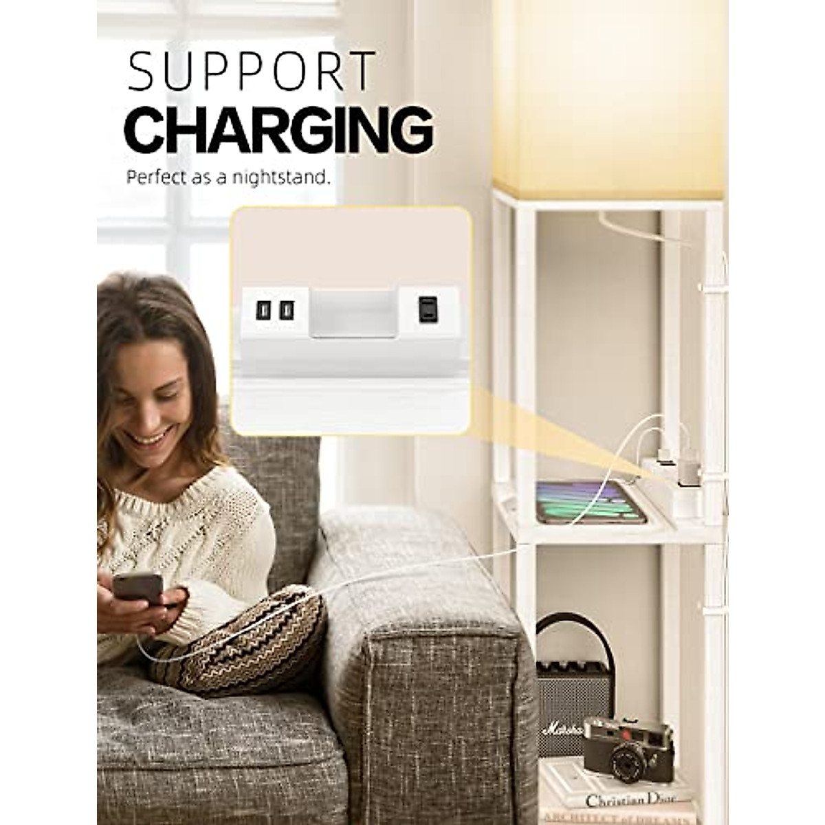 Maxsure Floor Lamp with Shelves - Touch Contro LED Floor Lamps with 3 Color Temperature