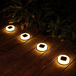 Solar Ground Lights - Outdoor Disk Lights Garden Decor, 14 LED Warm White Waterproof In-Ground Lights, for Landscape Lighting for Patio Pathway Lawn Yard Deck Driveway Walkway (Warm White, 1 Pack)