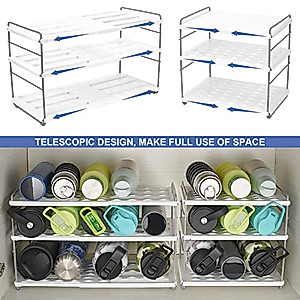 Expandable Water Bottle Storage Organizer, Height & Width Adjustable Cup Organizer For Cabinet, Water Bottle Holder Rack For Kitchen Countertop, Pantry, Fridge, Freezer - (3 Tier 10.6 To 16.5"L)