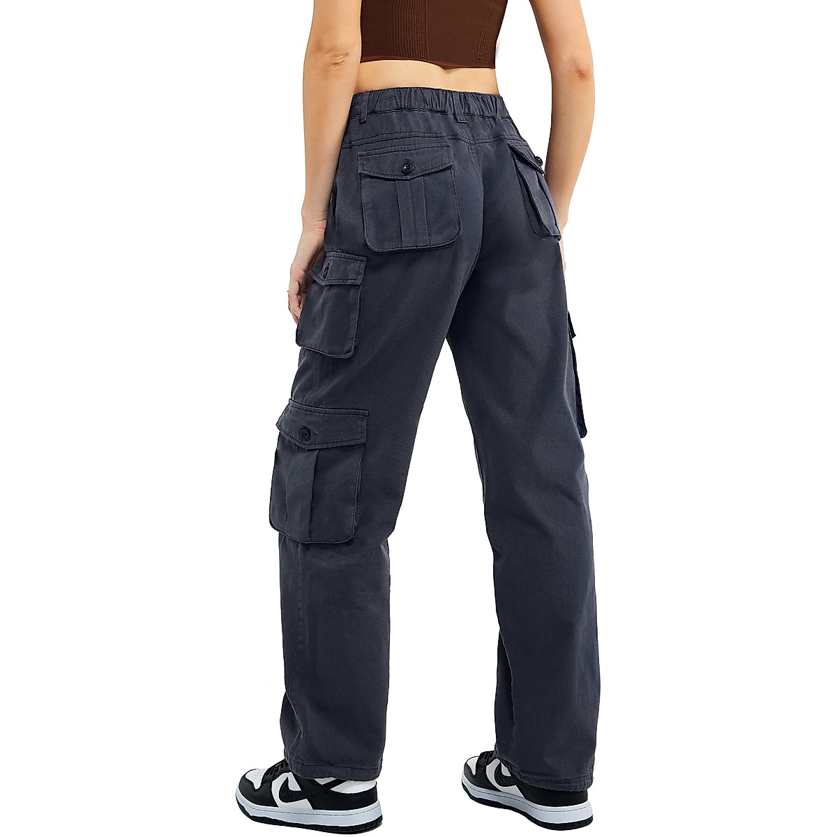 Znyeth Cargo Pants Women Cotton Wide Leg Casual Hiking Military Army Combat Work Pants with 8 Pockets (US, Alpha, Small, Regular, Regular, Dark Gray)
