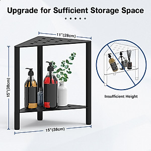 Gyykzz Metal Corner Shower Stool for Shaving Legs, Shower Stool for Inside Shower Waterproof, Bathroom Shower Corner Stool Small Step Stool, Matte Black Shower Foot Stool with Non-Slip Rubber Mat