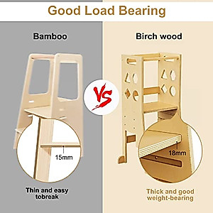 ZARKEET Wooden Toddler Standing Tower, 2 in 1 Kitchen Toddler Tower Helper Stool for Toddlers 1-3,Baby Wood Anti-Drop Safety Rail Step Stools for Bathroom & Kitchen Counter