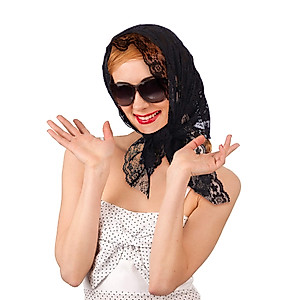 2 Pieces Floral Lace Veils Head Covering Latin Mass Mantilla Veils Short Scarf for Bridal Women (Simple Style,Medium)