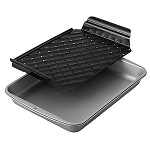 Wilton Recipe Right Non-Stick Large Broiler Pan Set, Ideal for Chicken Fajitas, Pork Chops and Rice, Halibut or Marinated Lamb Chops, 14.5 x 11-Inch