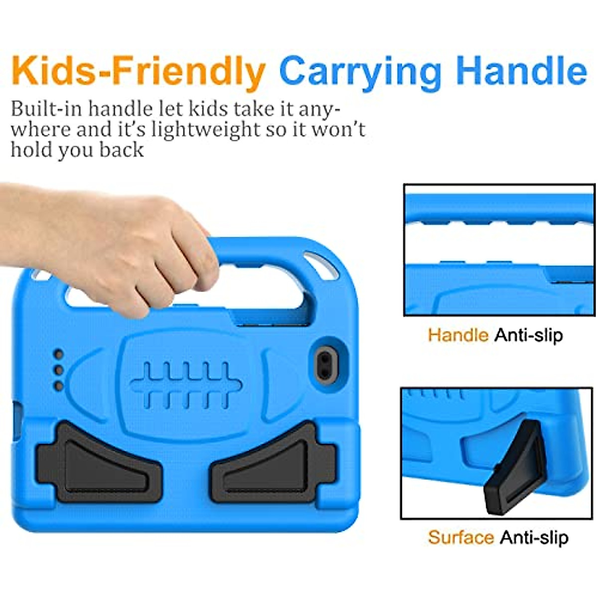 BMOUO Kids Case for Onn 7 inch Tablet 2020/2019 (Model: 100005206/100015685), with Built-in Screen Protector, Shockproof Light Weight Handle Stand Case for Surf Onn 7" Android Tablet, Blue