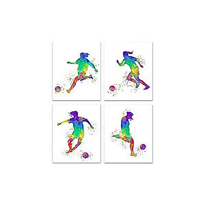 Female Soccer Player Sport Abstract Wall Art Print 8x10, Set of 4, Teen Girl Bedroom, Club Locker Room, Dorm Room Decor, Ideal for Football, Coach and Fan