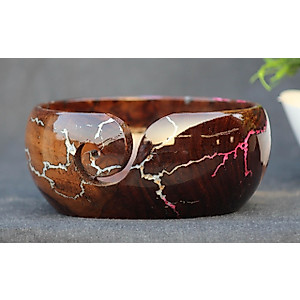 Yarn Bowl Wooden, Lichtenberg Figure & Resin Wooden Yarn Bowl, Crochet Yarn Bowl, Large Yarn Bowl Wood, Yarn Bowls for Wool Storage (Large)