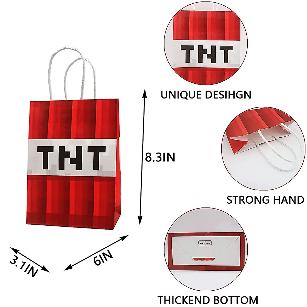 48pc the new pixel Party Gift Bags,Gift Bags Party Supplies for Kids Cute marioo Themed Party, Birthday Decoration Gift Bags Well for Girls or Boys