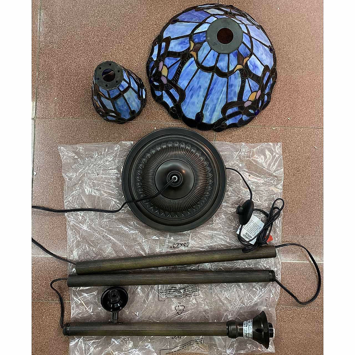 Bieye L10686 Baroque Tiffany Style Stained Glass Torchiere Floor Lamp with Sidelight for Reading Home Decor, 71-inch Tall