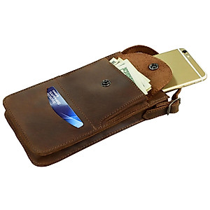 Hide & Drink, Leather Hanging Phone Bag, Wallet Pouch, Card Organizer, Commuting Essentials, Everyday Accessories, Handmade Includes 101 Year Warranty :: Bourbon Brown