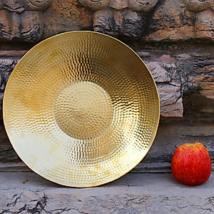 De Kulture Handmade Pure Brass Fruit Plate for Serving Traditional Dinner Serveware & Pooja Thali, Ideal for New Year, Anniversary, Birthday Gift, 10" D inches, Golden