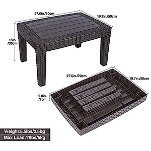 Varbucamp Rattan Outdoor Coffee Tables for Patio, Sturdy Rectangular Faux Wicker Patio Table, Easy to Assemble with Plastic Legs, Brown