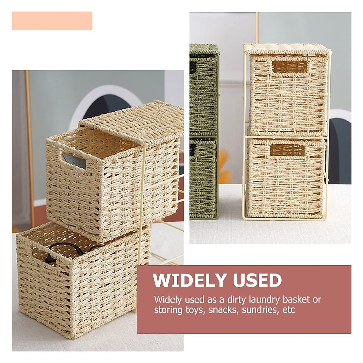 Cabilock Rattan Double Layer Basket wicker basket 3 drawer plastic storage 2 tier organizer baskets woven sliding basket plastic drawers for clothes pantry pvc imitation rattan egg to weave