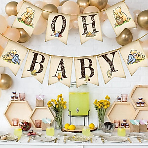 Classic Winnie Oh Baby Banner for Baby Shower Decorations Pooh First Birthday Supplies Bear Banners