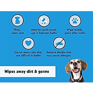 Deodorizing Hypoallergenic Heavy Duty Thick Durable Pet Grooming Wipes Unscented Cleans Face, Ears, Body, Butt and Eyes – Bath Alternative, Super Convenient, Ideal for Home or Travel (Pack of 1)