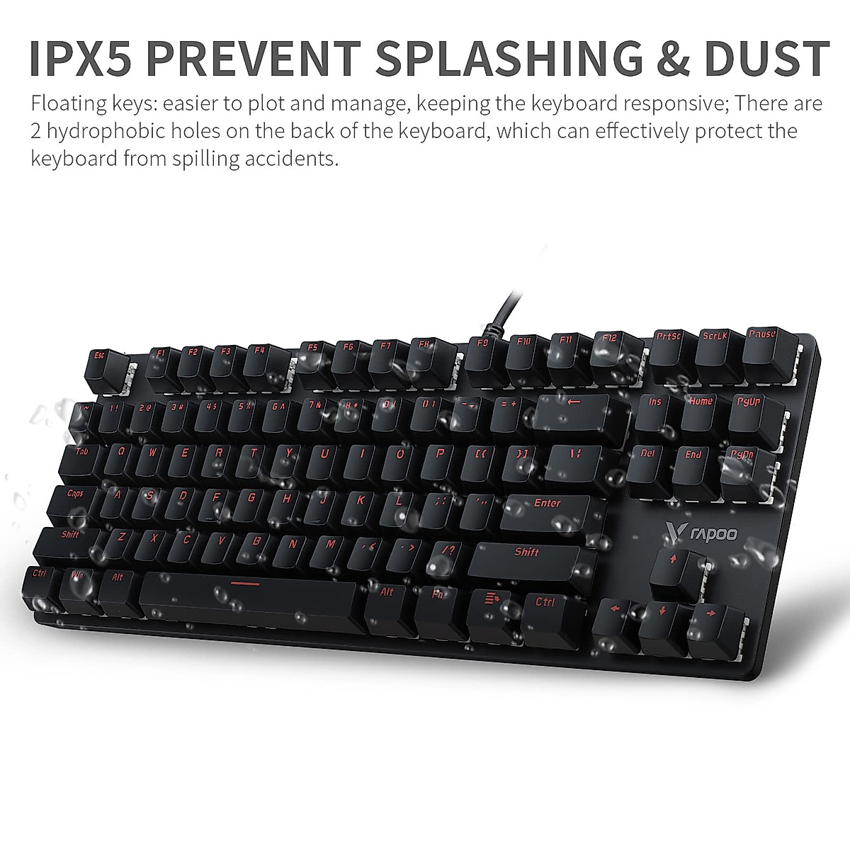 Mechanical Gaming Keyboard, RAPOO V500 Alloy Wired Keyboard with Black Switches for Game Players, Quick Response Gaming Keyboard, Anti-Ghosting Keyboard for Windows Gaming PC/Game Laptop, 87 Keys