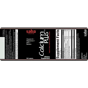 Saba Calcium Plus - Bone Strength - Calcium, Magnesium, Potassium, Vitamin D, Zinc, Betaine - GMO, Soy, Gluten Free Ingredients - Whole Food Supplement for Bone Health, Immune - 90 Caplets