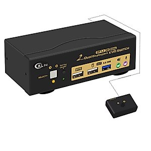 CKLau 2 Port USB 3.0 Displayport 1.4 KVM Switch Dual Monitor 8K@30Hz 4K@144Hz with Audio and Input Output Cables Supports Hotkey Switching