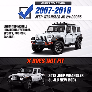 OBNAUX Full Width Front & Rear Bumper w/Spare Tire Carrier Compatible with 2007-2018 Jeep Wrangler JK JKU Unlimited (2/4 Doors) Equipped with Paintable Armor, 2" Hitch Receiver & D-rings