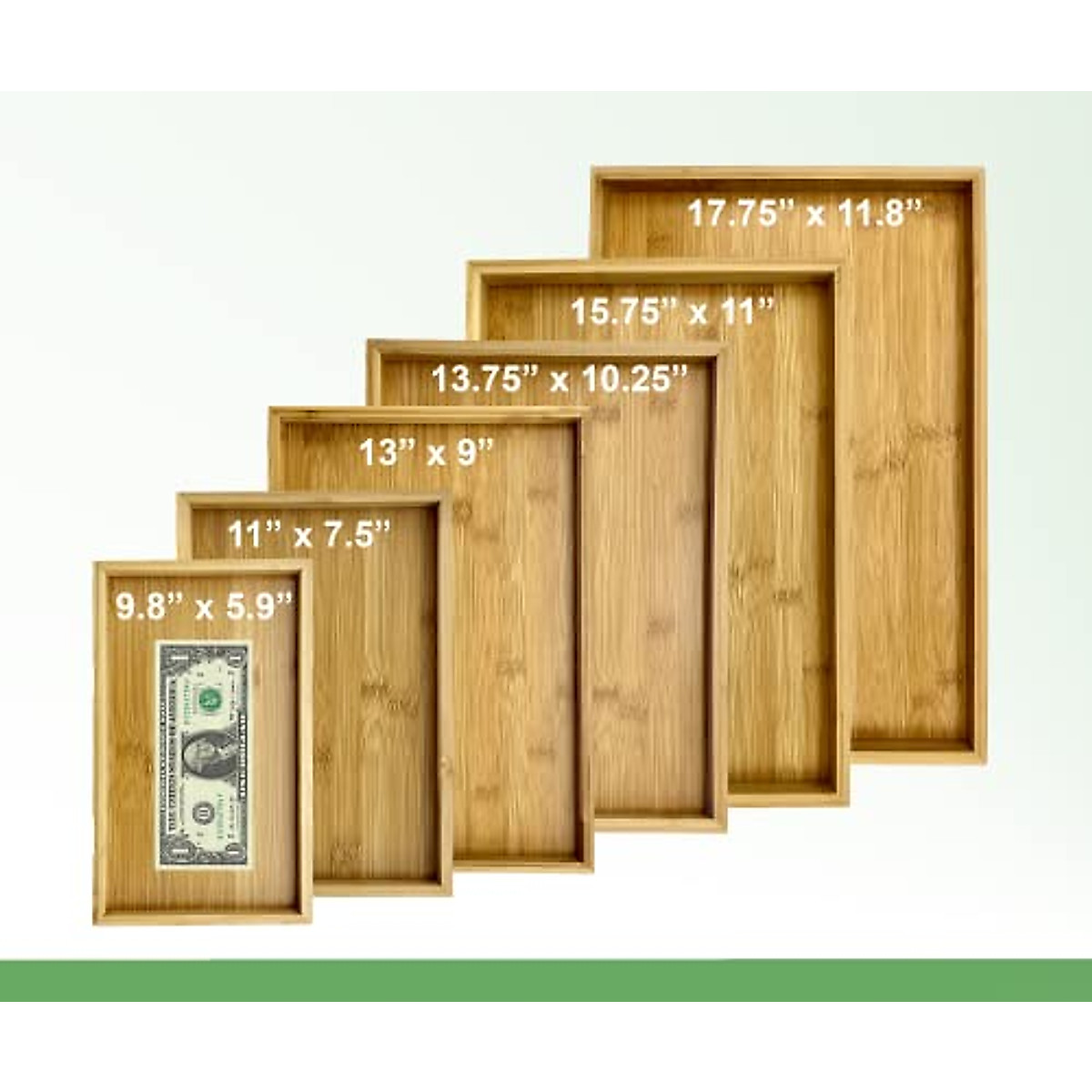 Bam & Boo - Natural Bamboo Rectangle Serving & Vanity Tray - for Kitchen Bathroom Countertop, Coffee Table (Large, 13.75inch x 10.25inch x 1.2inch), Beige