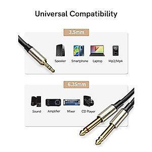 VIOY 1/8 to 1/4 Stereo Cable (6ft/2m), 3.5mm 1/8'' TRS to Dual 6.35mm 1/4" TS Mono with Brass Plating Housing Braided Audio Breakout Cable for Phones, Amp, Mixer, CD Players, Home Stereo Systems……