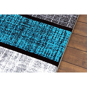 Masada Rugs, Stephanie Collection Area Rug Modern Contemporary Design 1110 Turquoise Grey White Black (5 Feet 3 Inch X 7 Feet 3 Inch)