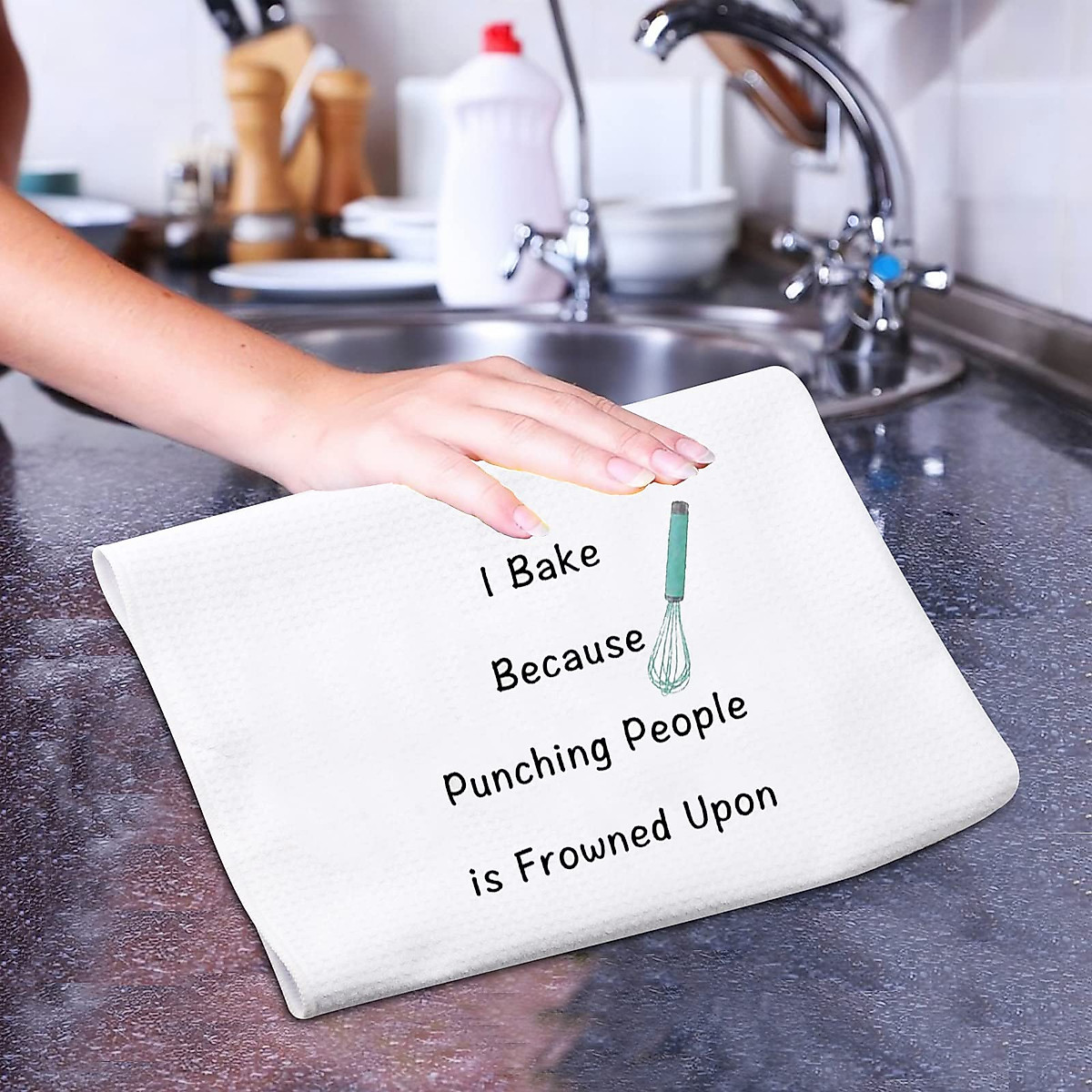 Baker Gift Baking Kitchen Towel I Bake Because Punching People is Frowned Upon Towel Pastry Chef Gift Culinary Student Gift