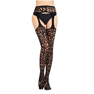 GEMLORD 7 Pairs Women Fishnet Stockings - Thigh-High Stockings Tights Suspender Pantyhose Stockings, Black Fish Net Tights Lace Stockings