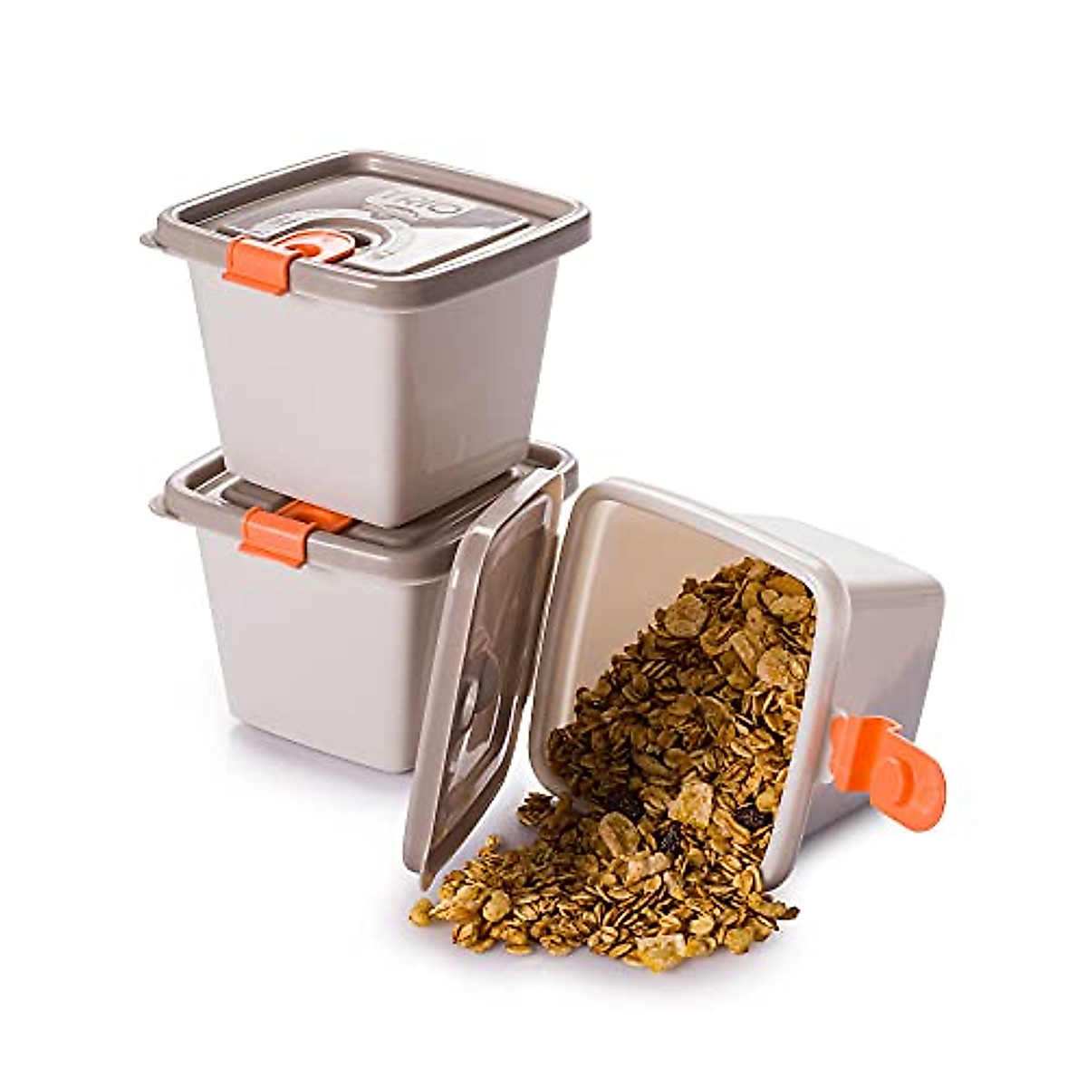 Plastic Food Storage Containers w/attached Lids. Multi sizes Containers. Microwave/Freezer & Dishwasher Safe - Steam Release Valve. BPA/Free (16, Beige & Orange)