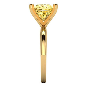 Clara Pucci 3.0 ct Princess Cut Solitaire Natural Yellow Citrine Engagement Bridal Promise Anniversary Ring 18K Yellow Gold Size 5.25