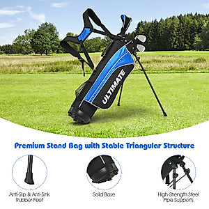 GYMAX Complete Golf Club Set for Kids/Children Right Hand, Includes #3 Fairway Wood &amp; #7 &amp; #9 Irons, Putter, Foamed Head Cover, Portable Youth Golf Club Set (for Age 11-13, Blue)