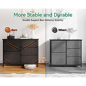 AODK Dresser for Bedroom Dresser TV Stand with 5 Storage Drawers, Small Fabric Dresser Chest of Drawers for Closet Organizer Clothes, Black