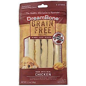 DreamBone Grain Free Recipe, Rawhide Free Dog Chew Sticks Made with Real Chicken, No Wheat, Soy, Gluten, 5 Sticks