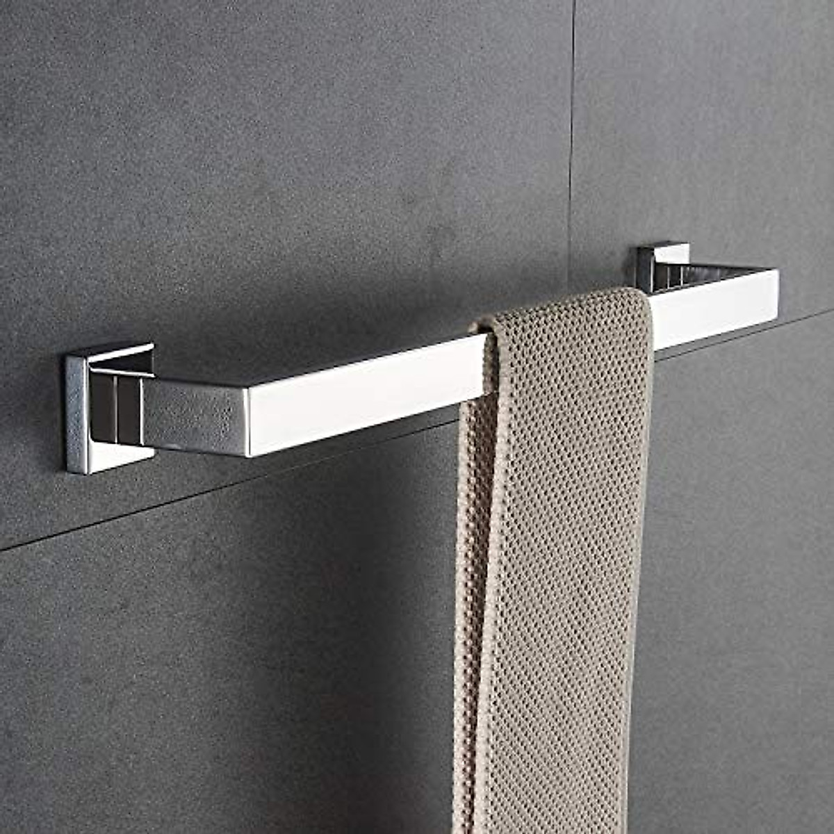 JunSun Square Towel Bar 24-Inch Stainless Steel Bathroom Hardware Towel Holder Modern Towel Rail Mirror Polished Bathroom Accessories Towel Rod Contemporary Wall Mounted Towel Rack Polished Chrome