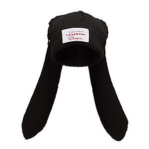 Knit Beanie Hats Cute Bunny Long Ears Funny Hat Fluffy Winter Cap Warm Knit Rabbit Crochet Skull Cap Outdoor Slouchy Hat Black