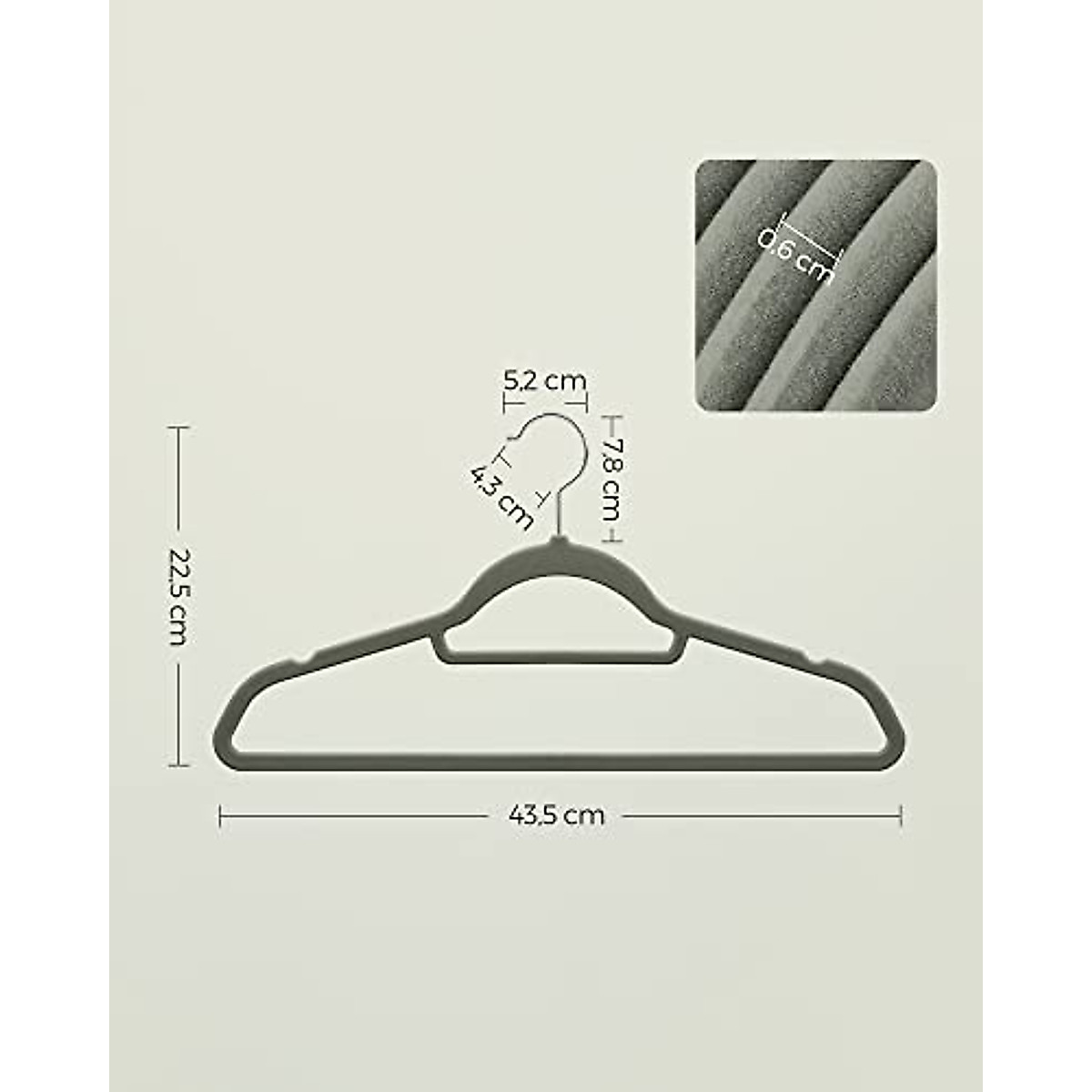 SONGMICS Velvet Hangers, 50 Pack, Ultra Thin Space Saving, Non-Slip Coat Hangers with Tie Organizer, 360 Degree Swivel Hook, Grey CRF50V