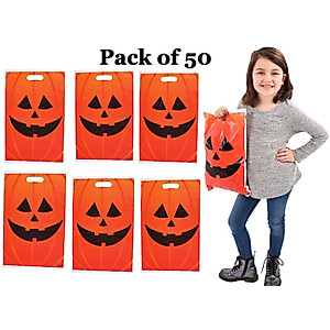 GiftExpress 50 Pieces 11" X 17" Jack O Lantern Trick or Treat Bag, Halloween Trick or Treat Bag, Halloween Party Goody Bags, Jack O Lantern Plastic Bags Bags, Halloween Goodie Bags