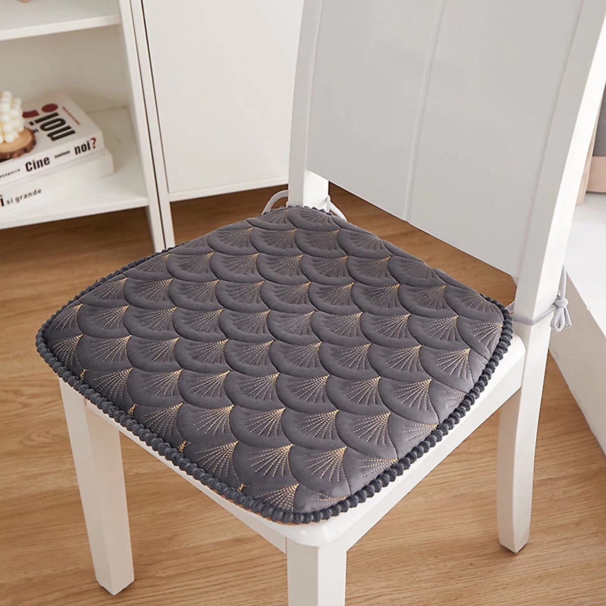 Set of 6 Dining Chair Cushions,Pack of 6 Kitchen Chair Cushions,Lace-up Washable Dining Chair Cushions,Non-Slip Bottom Seat Cushions,Elegant Gray Quilting Process