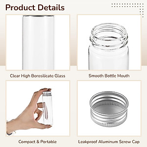 30PCS 50ml Glass Vials with Screw Caps, Clear Flat Test Tubes with Lids, Leak Proof Liquid Sample Vials for Essential Oil, Perfume, Reagent, Medicine, Reusable and Fridge Safe