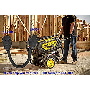 Fullsky FC-L53L43 NEMA L5-30P to L14-30R 3 Prong to 4 Prong generator adapter cord, Male L5-30P to Female L14-30 Receptacle 30A 125V