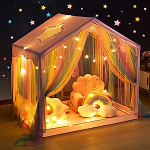 MOOZHEALTH Princess Rainbow Kids Play Tent -Large Castle Playhouse for Girls,Indoor & Outdoor Toddlers Play Tent,Reading Nook Imaginative Games,54x37x52