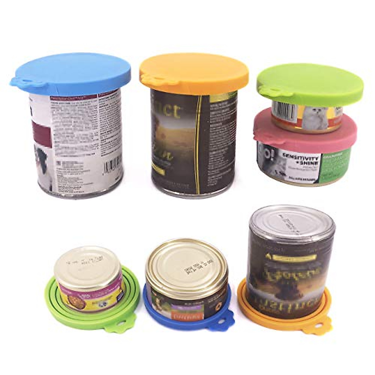 Comtim Pet Food Can Cover Silicone Can Lids for Dog and Cat Food(Universal Size,One fit 3 Standard Size Food Cans),Blue and Green
