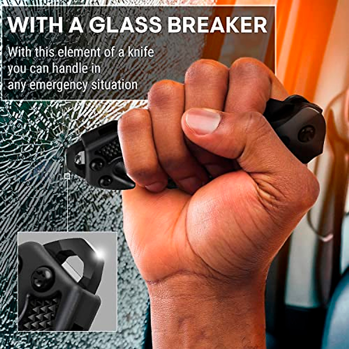 2,95” Serrated Blade Pocket Knife - Black Folding Knife with Glass Breaker and Seatbelt Cutter - Small EDC Knife with Pocket Clip for Men Women - Sharp Tactical Camping Survival Hiking Knives 6680