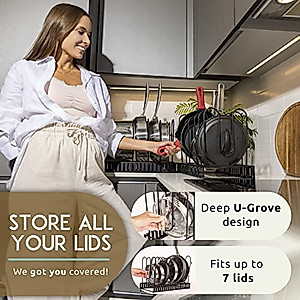 GeekDigg Pot Rack Organizer For Cabinet or Countertop, 3 DIY Methods Pot Rack, Height and Position are Adjustable 8+ Pots and Pan Lid Holder, Black Metal Kitchen Pantry Organizer Upgraded Version