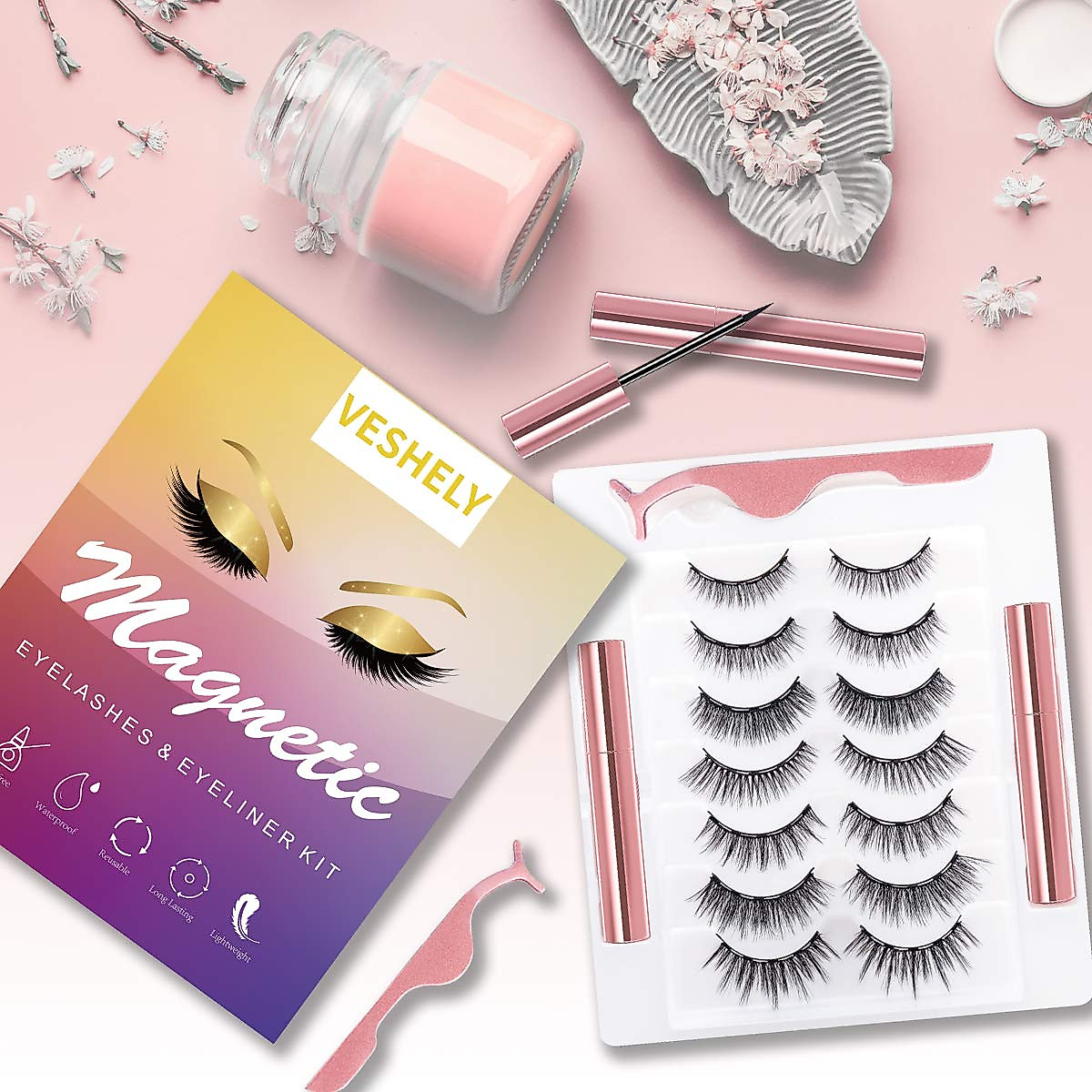 VESHELY Magnetic Eyelashes with Eyeliner 5 pairs