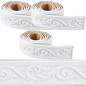 CRASPIRE 266 x 2in Crown Molding Peel and Stick Foam White Self Adhesive Flexible Trim 3D Sticky Vintage Decorative Wallpaper Border Wall Edging Foam Baseboard Mirror Border Wall Lines Hotel DIY Decor