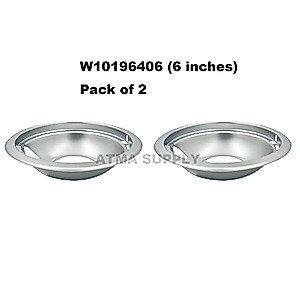 W10196405 and W10196406 Chrome Oil Drip Pans Replacement Set Compatible with Whirlpool Electric Range- Includes 2 6-Inch and 2 8-Inch Pans, 4 Pack, Silver