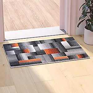 Flash Furniture Elio Collection Color Blocked Pattern Area Rug - High Pile Orange Olefin Rug - 2' x 3' Area Rug - Jute Backing - Hallway, Entryway, Bedroom